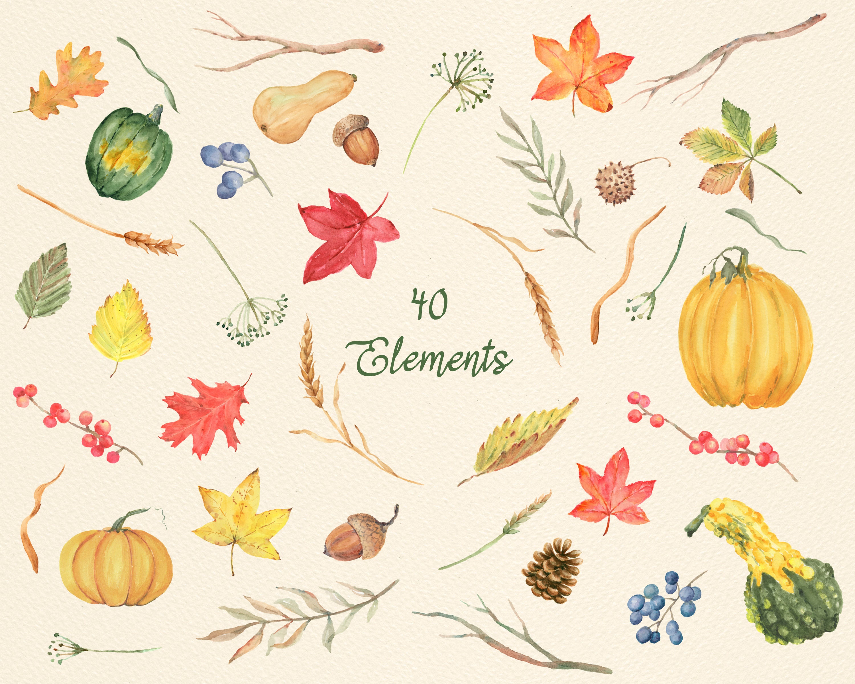 Favorite Fall Things Watercolor Clip Art Fall Leaves | Etsy