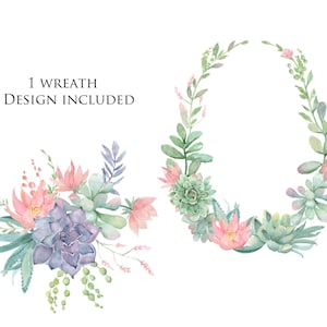 Watercolor Succulents, Individual Elements Set, Succulent Wreath ...