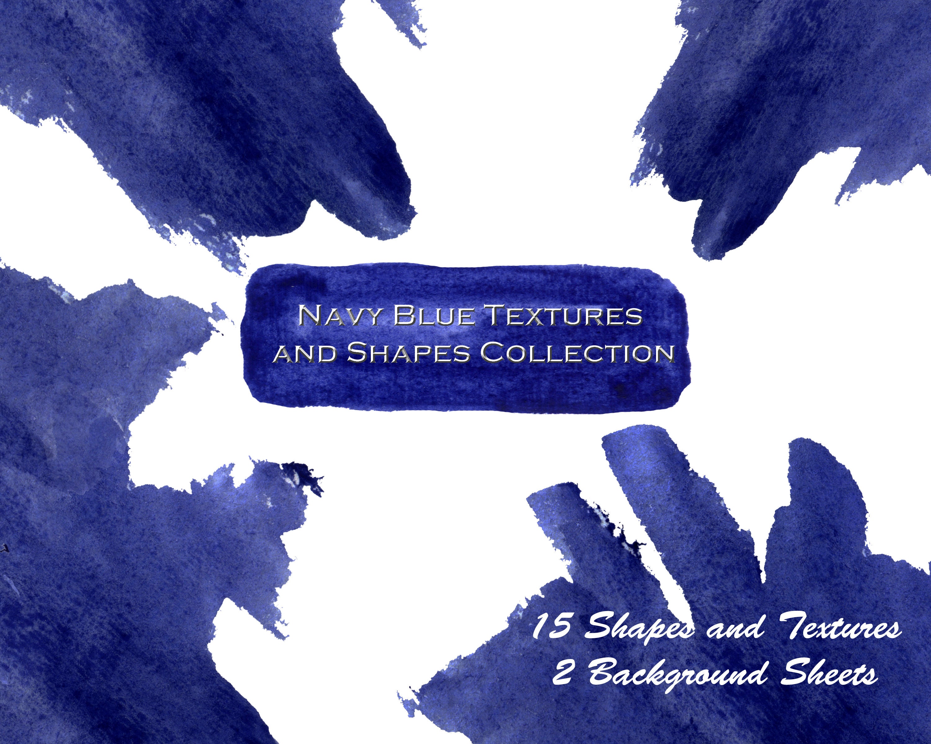 Navy Blue Watercolor Textures Watercolor shapes in Blue Navy | Etsy