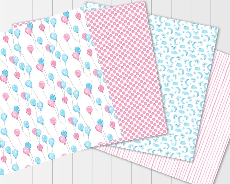 Blue and Pink Digital Paper Pack, Baby Shower Digital Paper, Rainbows ...