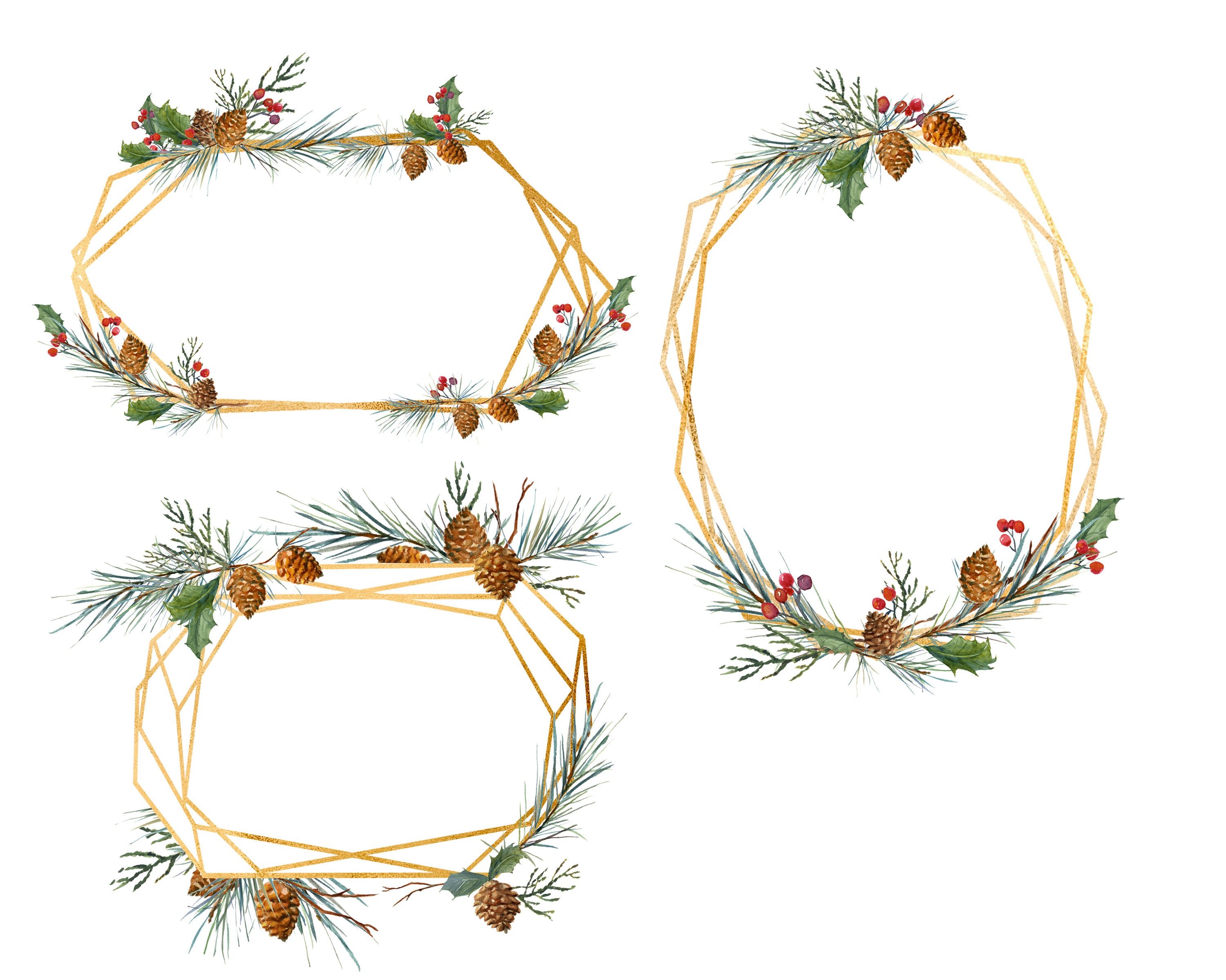 Winter Frames and Wreaths Greenery Collection Watercolor Clip - Etsy