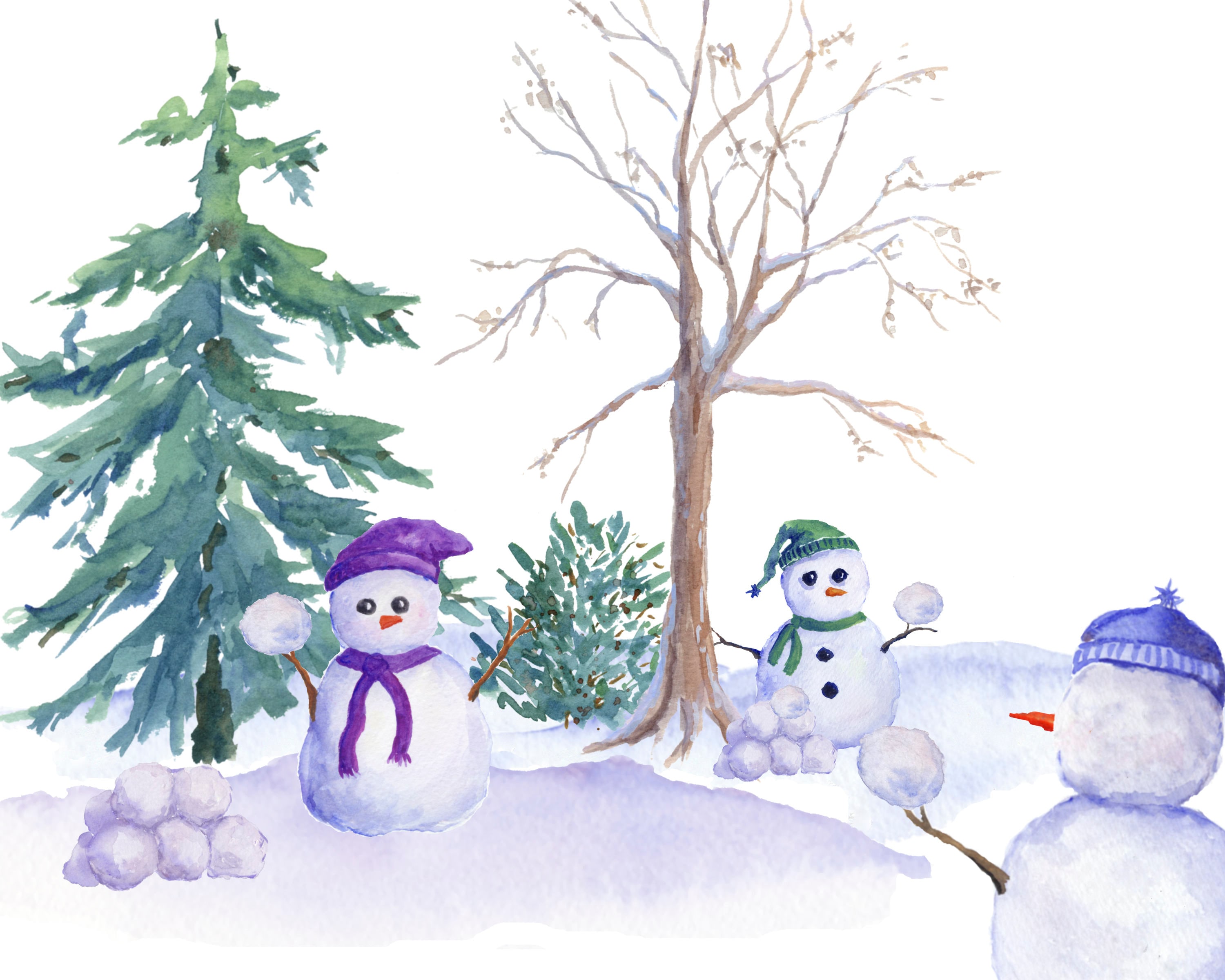 Snowman Clipart Watercolor snowman Family Winter Clip art | Etsy