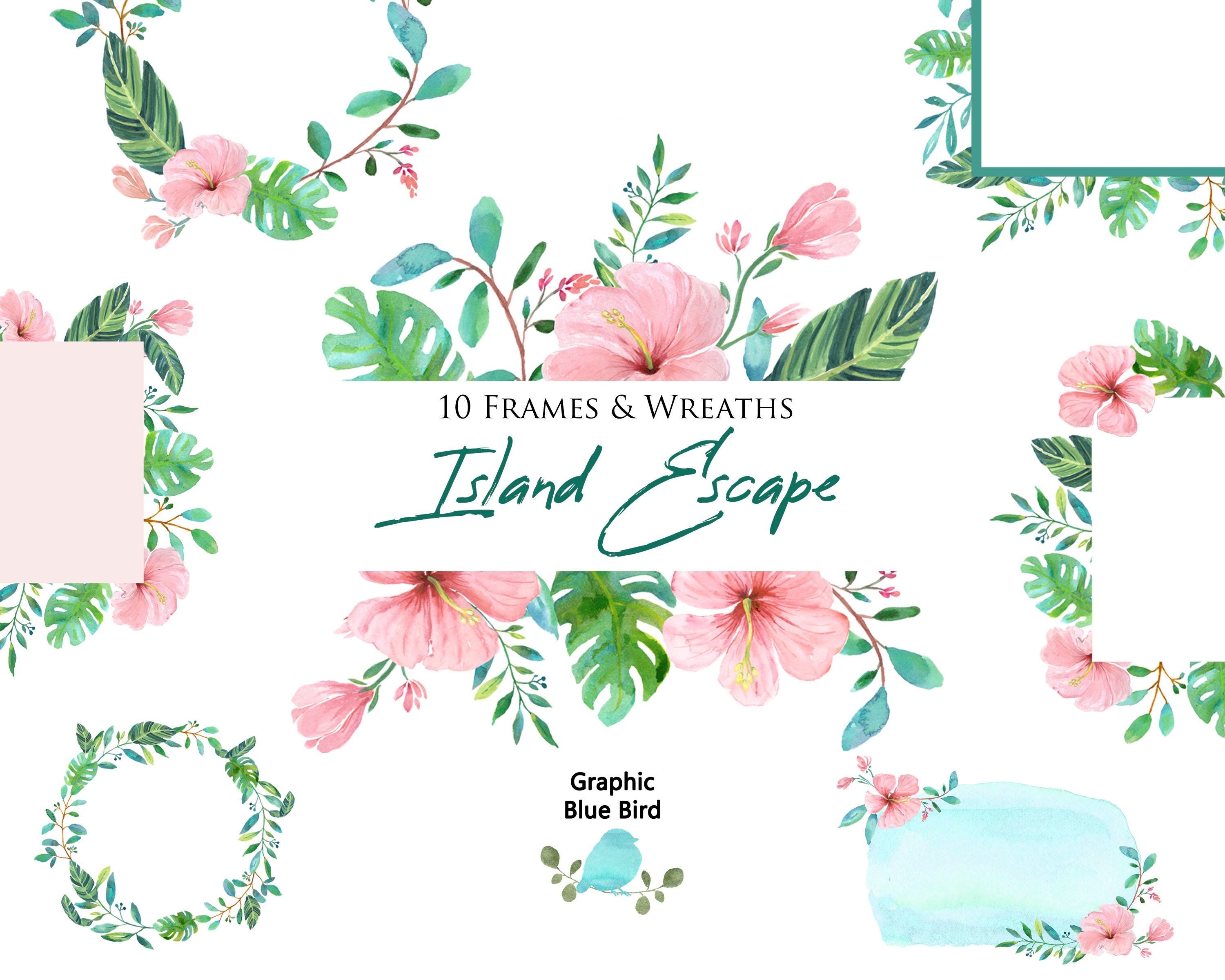 Tropical Island Frames and Wreaths Set 10 Floral Frames and - Etsy