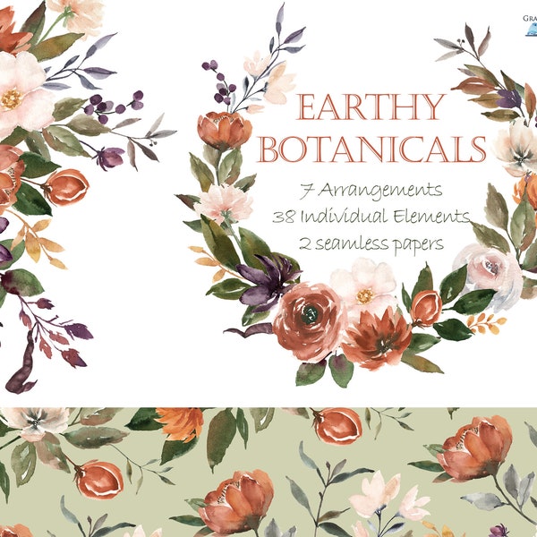 Rust Color Flowers Clipart - Etsy