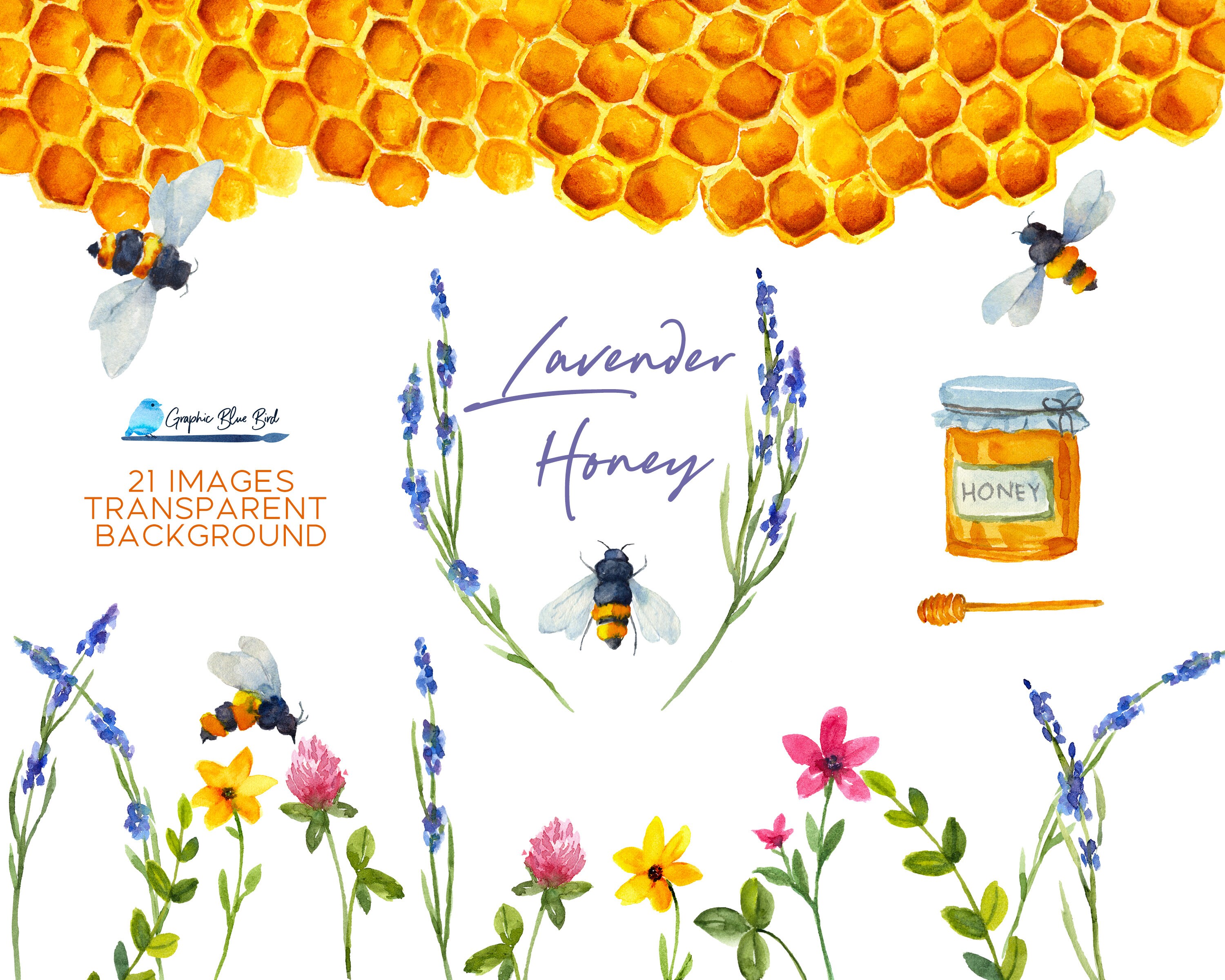 Honeybees and Lavender Includes Four Watercolor Bees, Beehive ...