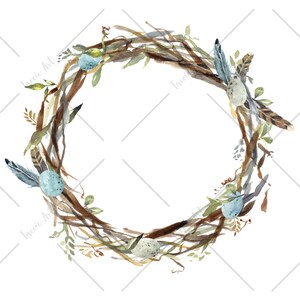 Spring Watercolor Clipart Set: Birds Eggs, Nest, Spring Wreath ...