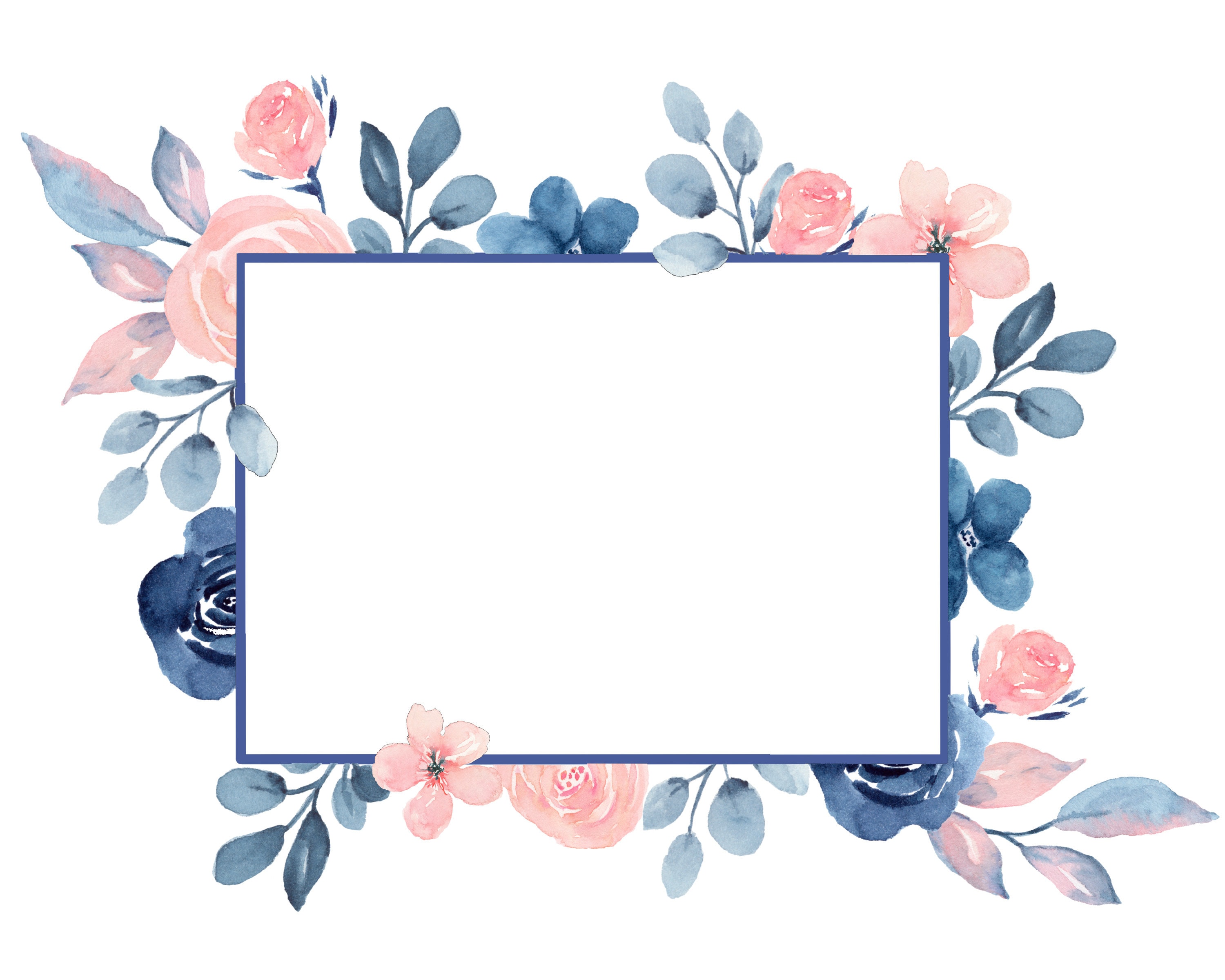 Blush & Navy Wreaths and Frames Border Design Square Frames | Etsy