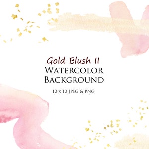 Watercolor Art Background, Gold Blush II, Pink and Gold Feminine ...