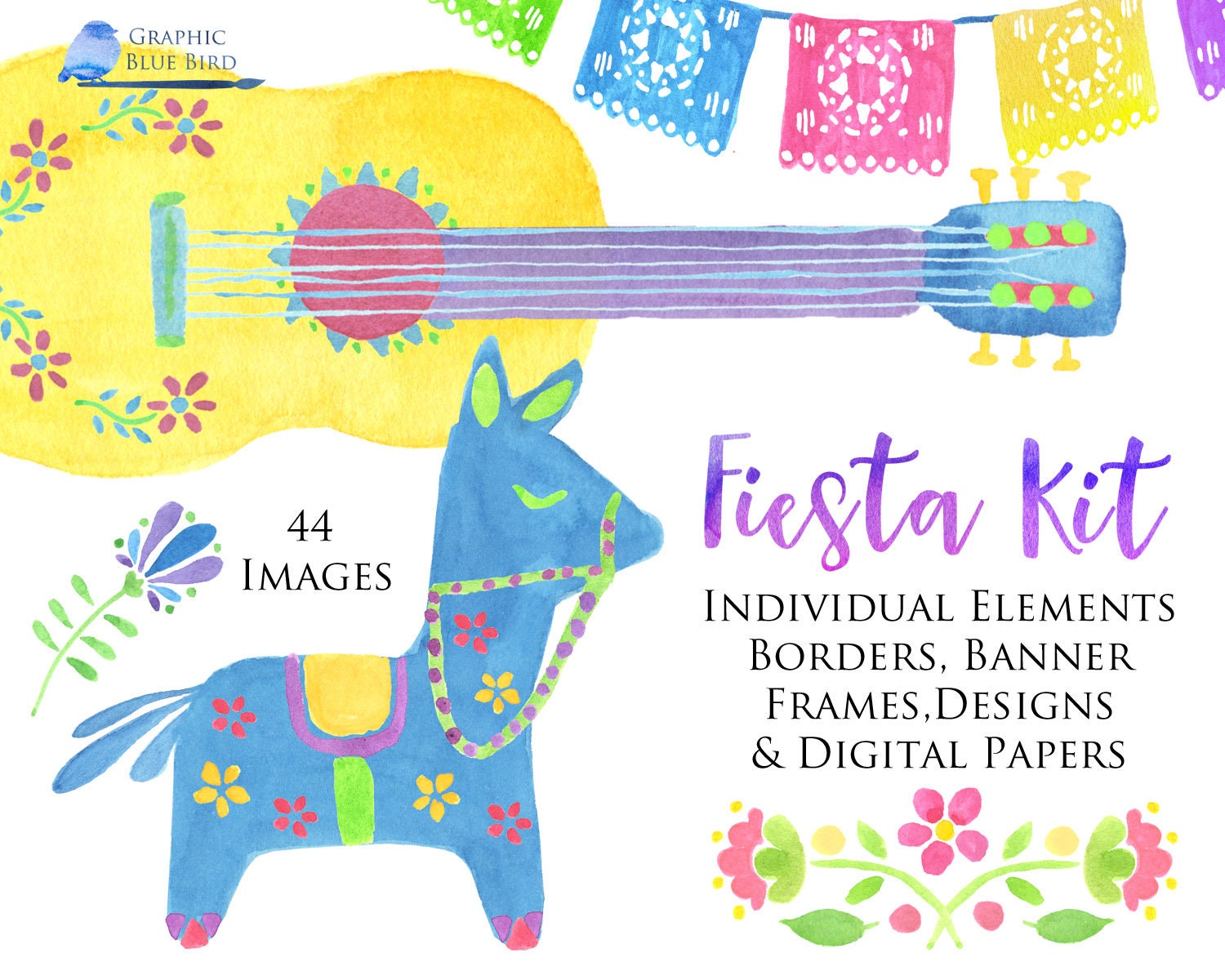Fiesta Clip Art Kit Picado Banner Pinata Guitar Mexican | Etsy Canada