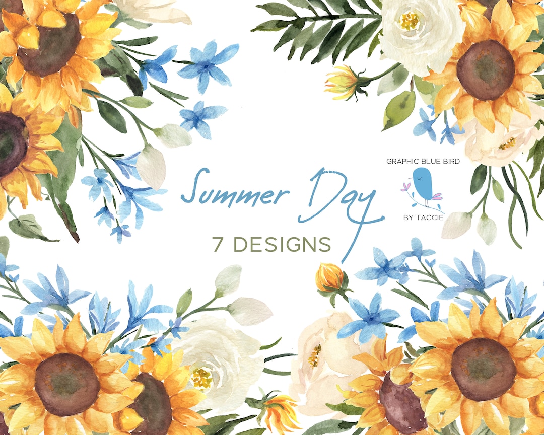 Sunflowers With Blue and White Flowers, Sunflowers and White Roses With ...