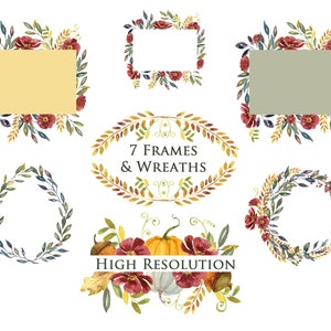 Huge Fall Design Kit: Watercolor Clipart Frames, Wreaths, Borders ...
