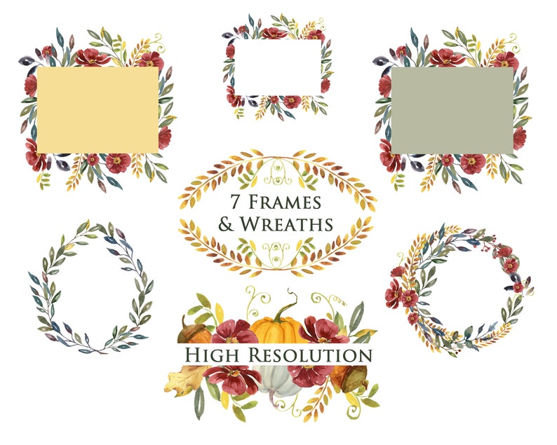 Huge Fall Design Kit: Watercolor Clipart Frames Wreaths - Etsy