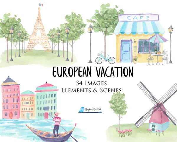 Italian Clipart Set, 30 Pngs, 5 Italy Digital Paper Jpgs, Commercial ...