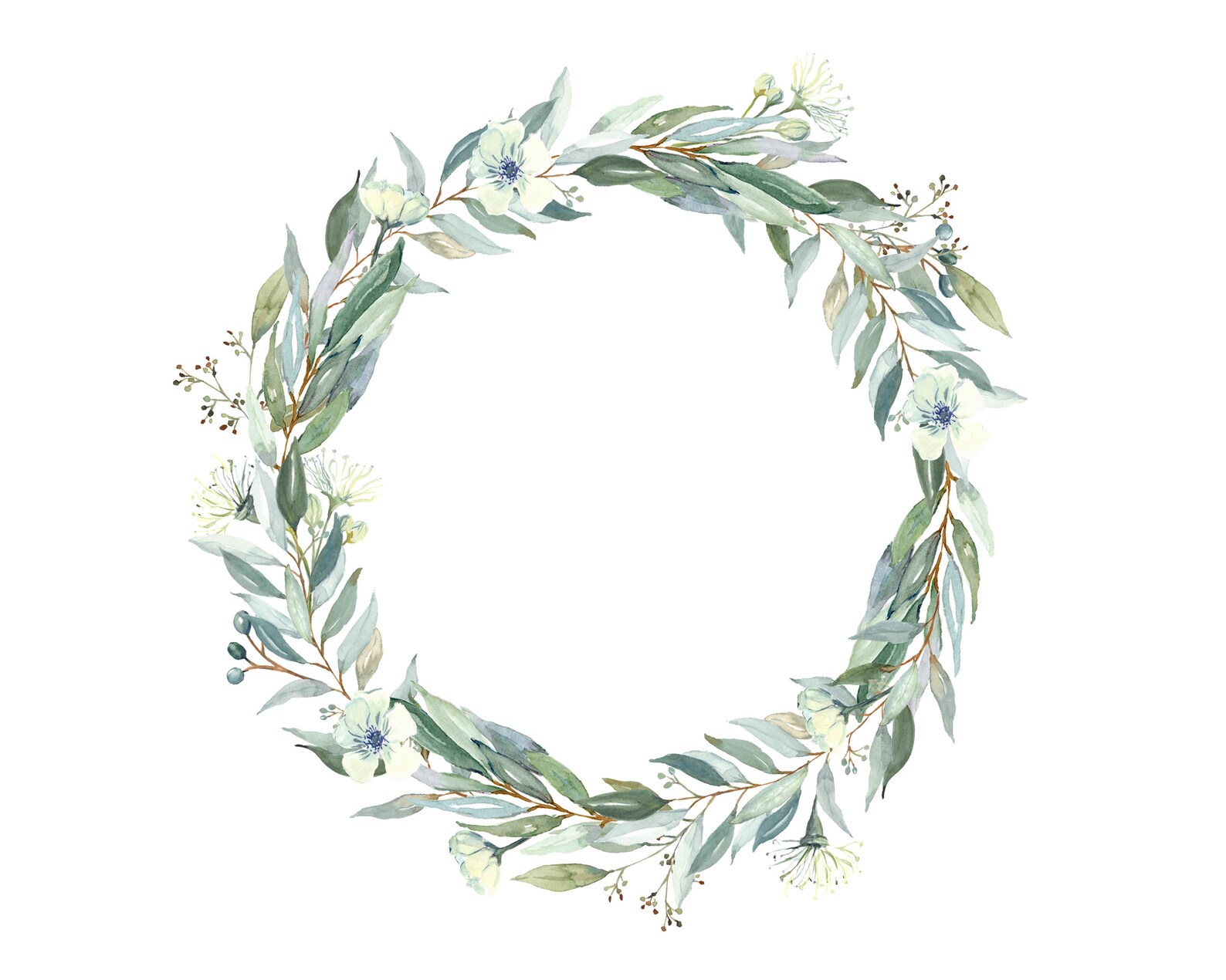 Eucalyptus Frames and Wreaths Greenery Wreath Clipart | Etsy