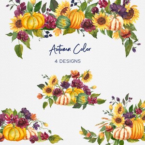 Flowers and Pumpkins Clipart, Thanksgiving Watercolor Clip Art ...