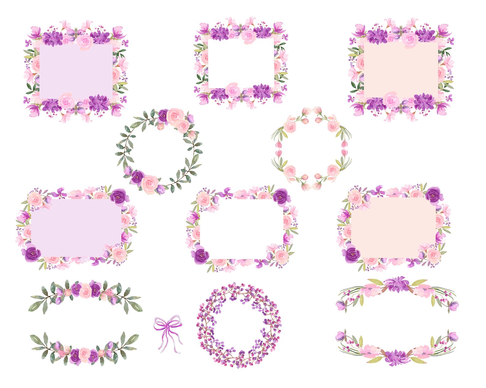 Floral Frames and Wreaths in Purple, Pink and Lavender Collection ...