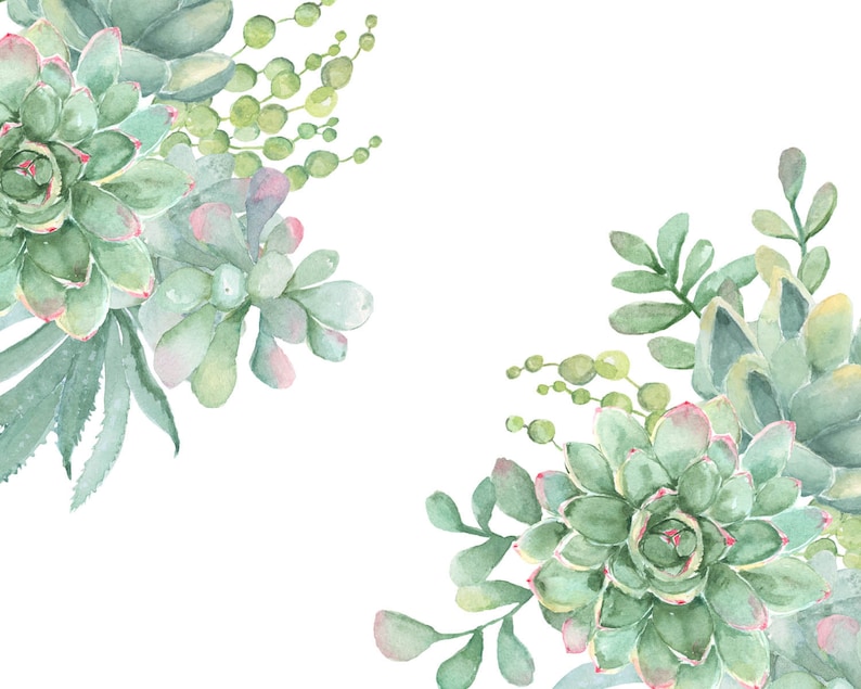 Watercolor succulents Succulent Wreath Succulents borders | Etsy