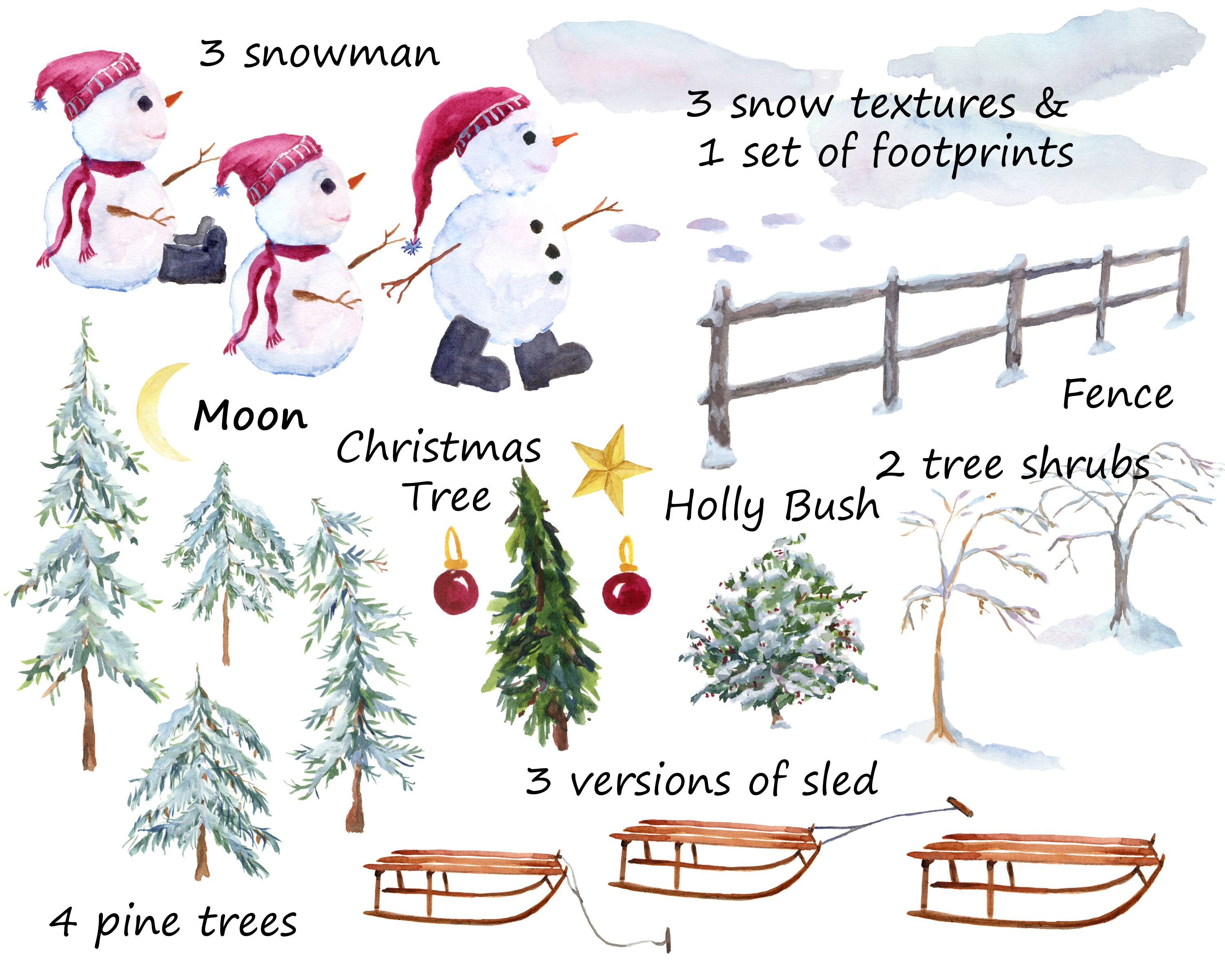 Snowman Fun Kit, Includes Individual Elements: Snowmen, Vintage Sled ...