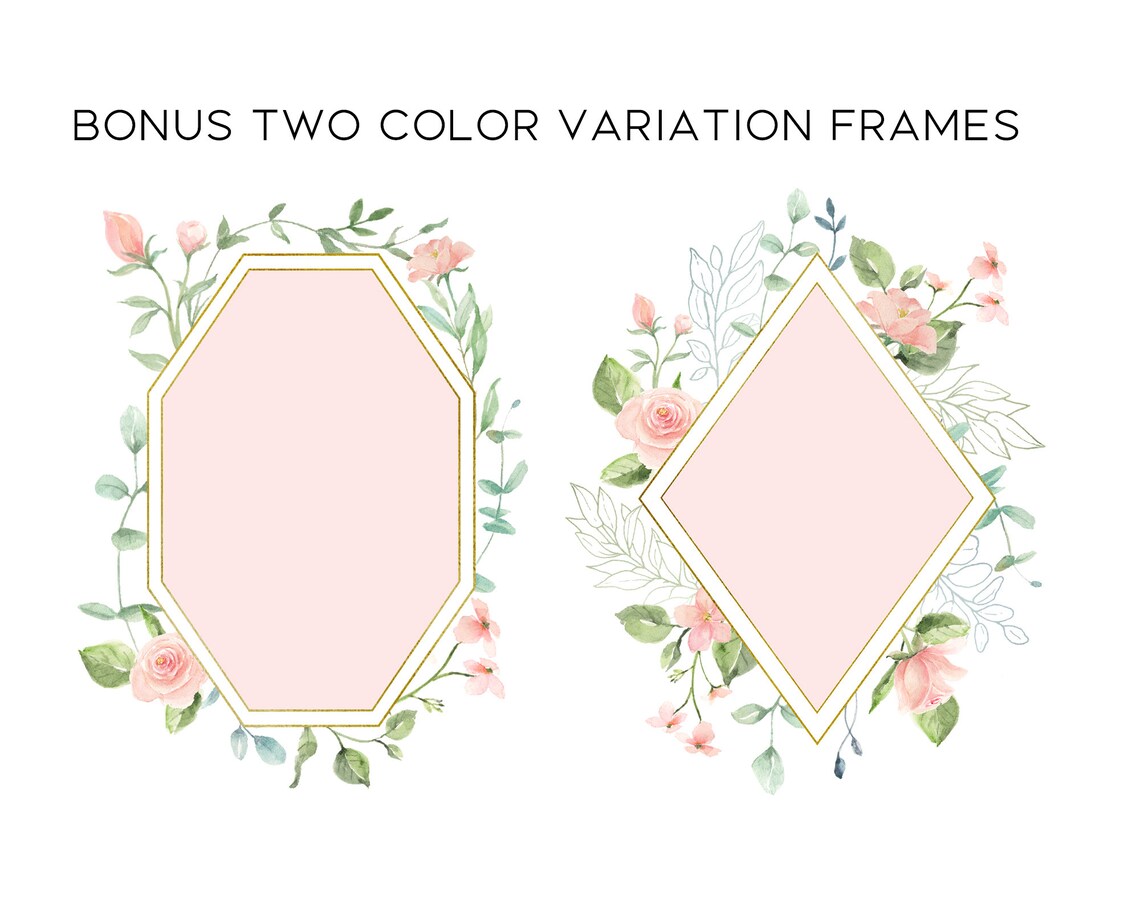Pink Floral Frames, Gold Geometric Frames With Blush Pink Flowers ...
