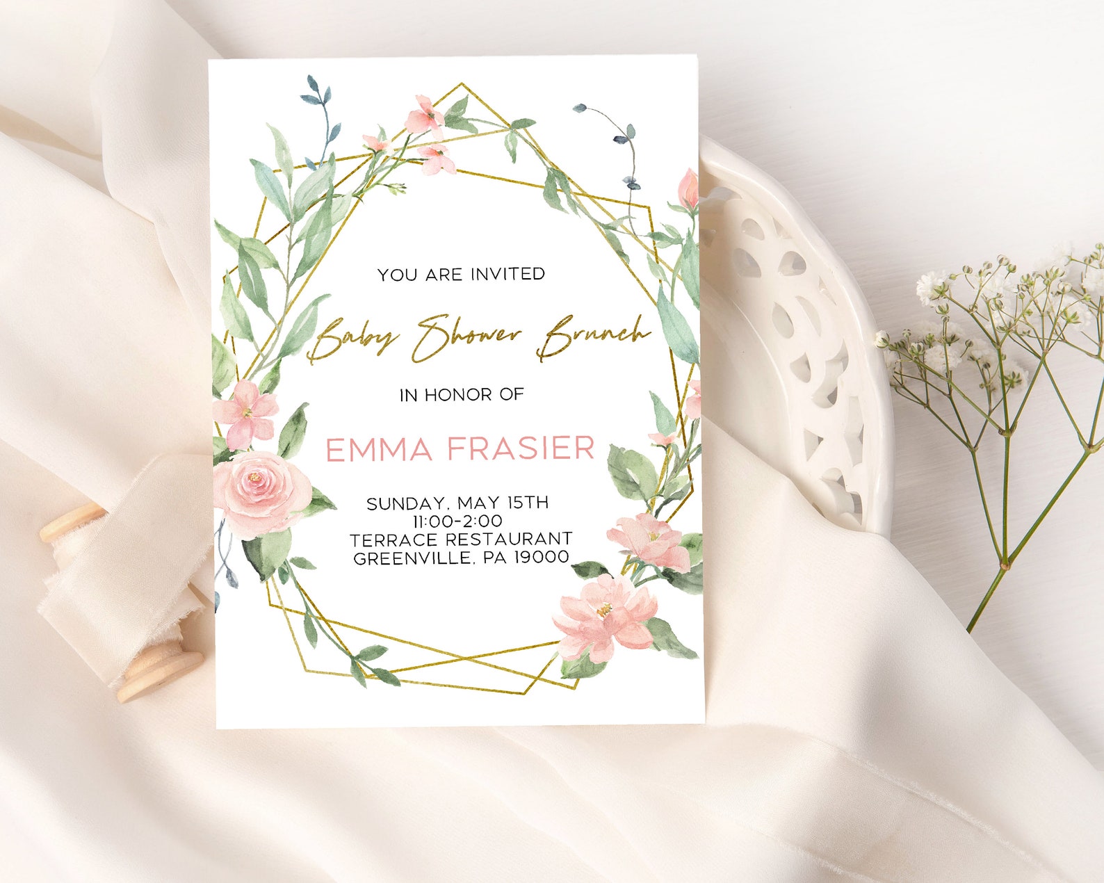 Pink Floral Frames, Gold Geometric Frames With Blush Pink Flowers ...