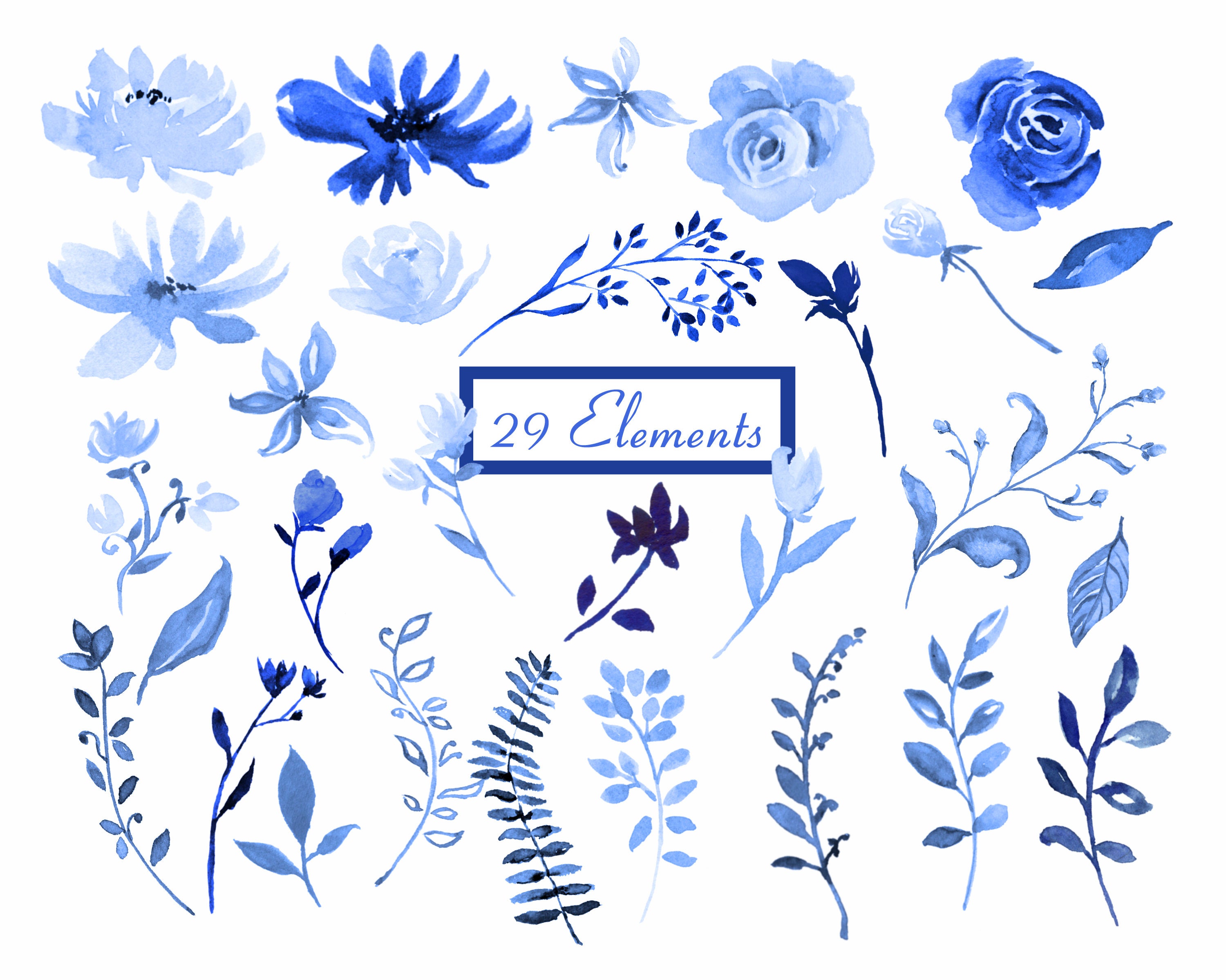 Blue Floral Clipart Collection Navy Blue Wedding Floralsblue | Etsy