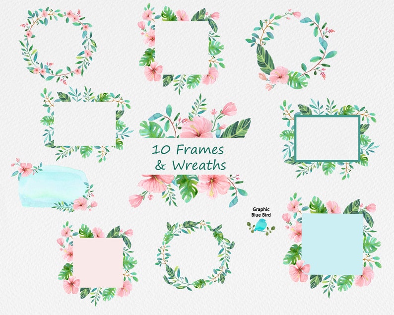 Tropical Island Frames and Wreaths Set 10 Floral Frames and - Etsy