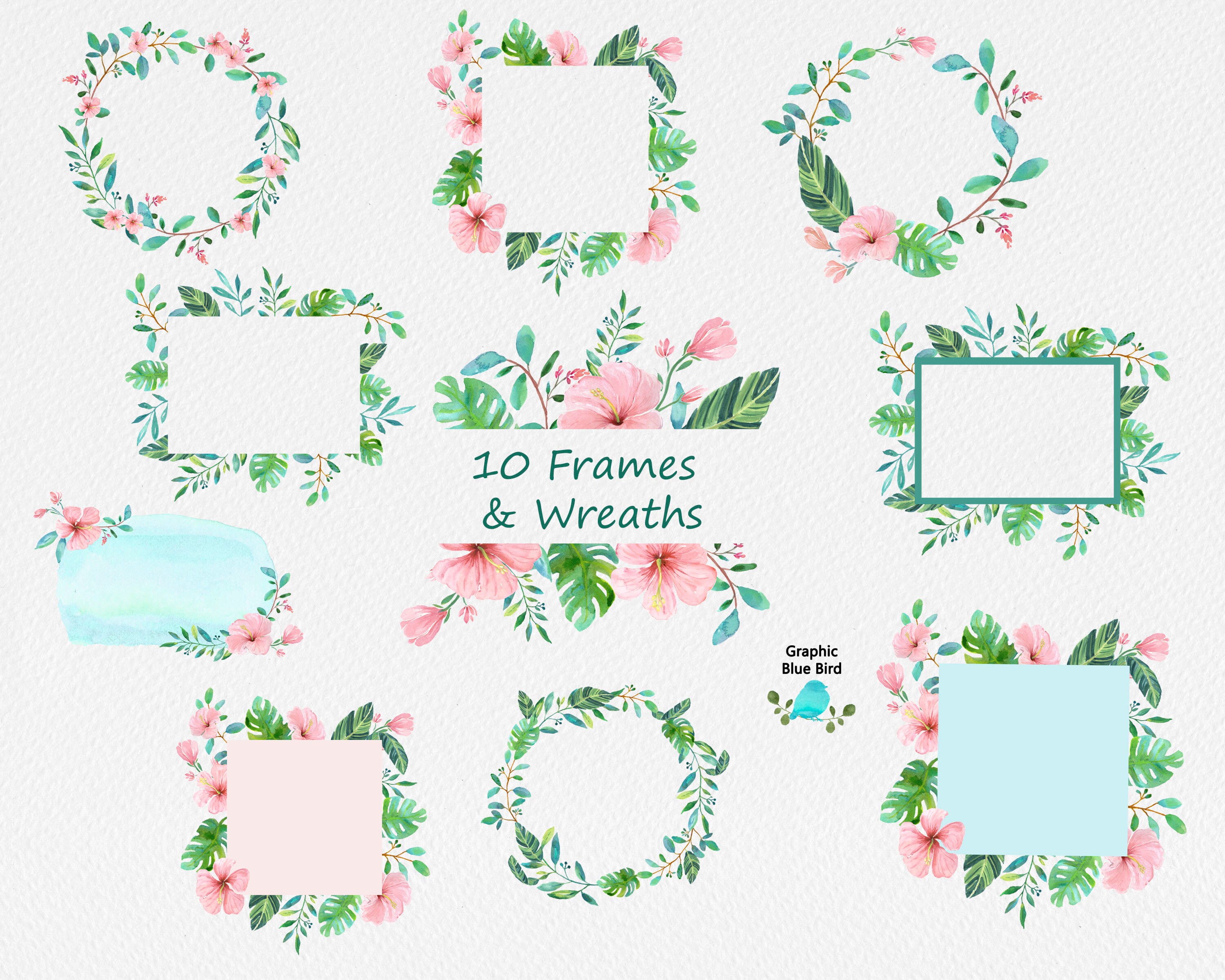 Tropical Island Frames and Wreaths Set 10 Floral Frames and - Etsy