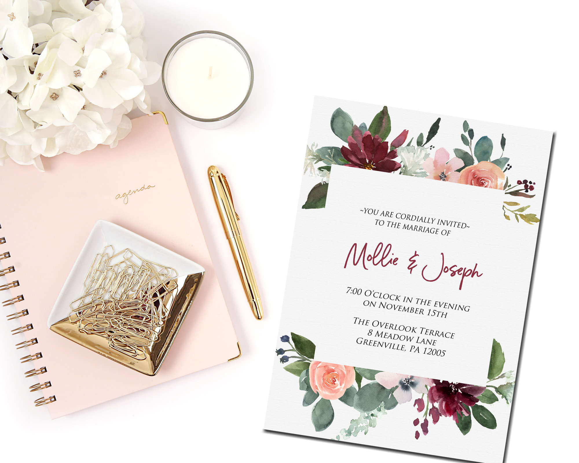 Blooms and Berries Floral Frames Burgundy and Blush Frames - Etsy