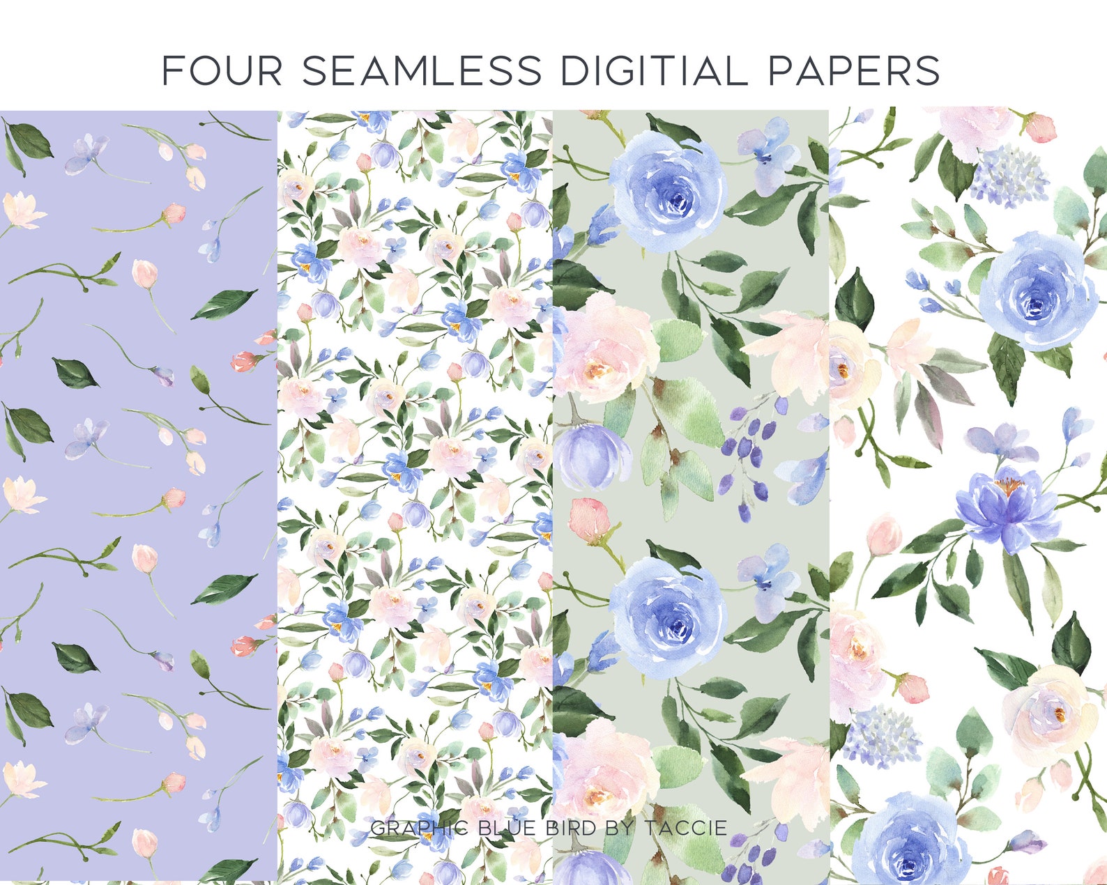 Pastel Spring Wreaths and Digital Papers in Periwinkle, Blue, Purple ...