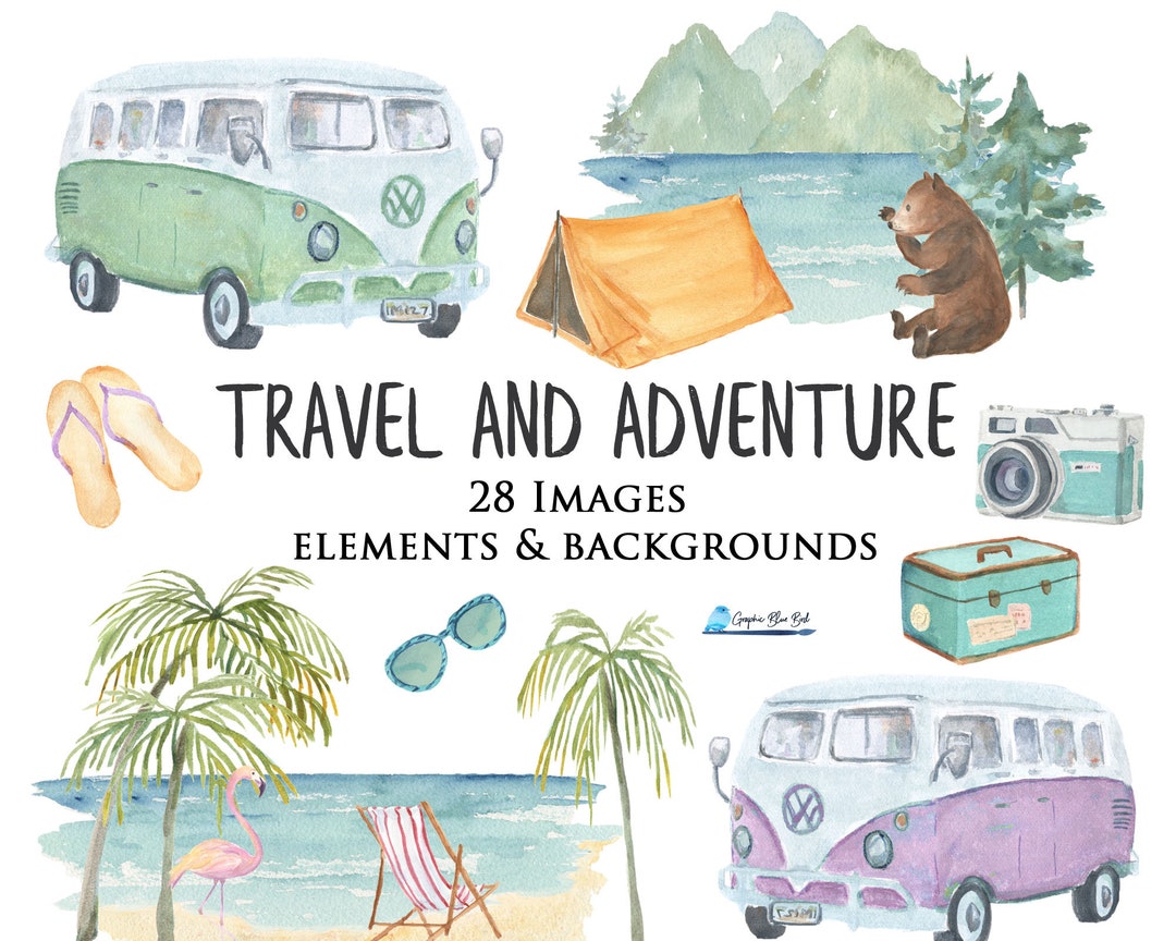 Travel Watercolor Clip Art Set Wonderlust Watercolor Clipart - Etsy ...