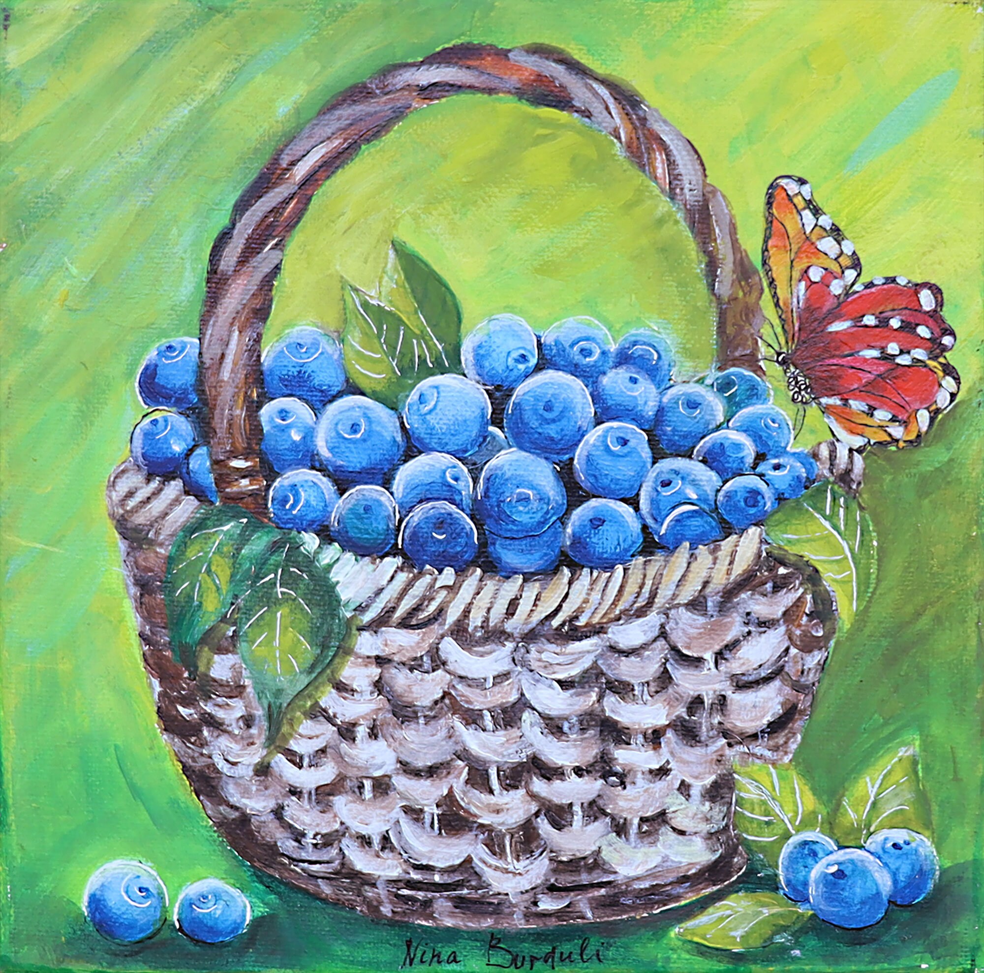 Blueberry Painting Fruit Basket Original Art Blueberry Original Art ...