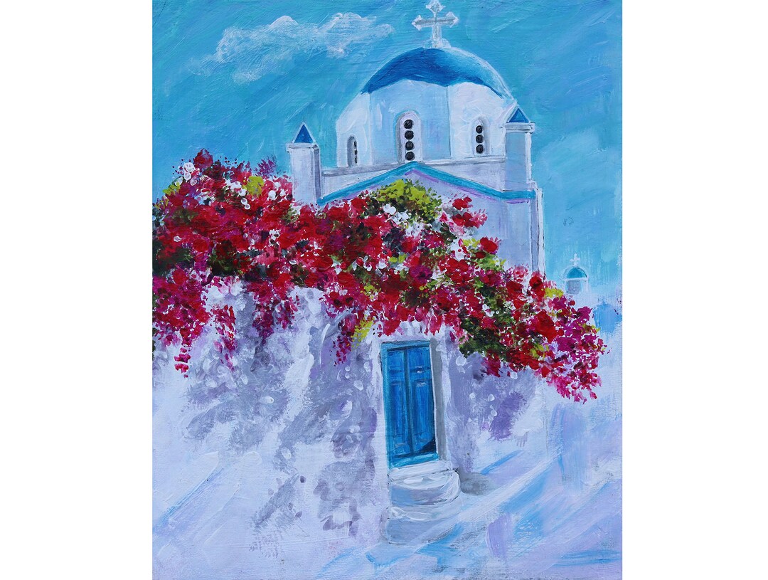 Greece Original Art Acrilic Painting Sandorini Greek Seascape Painting ...