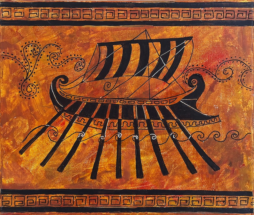 Ancient Greek Trireme Ship Painting: Historical Aegean Sea Wall Art - Etsy