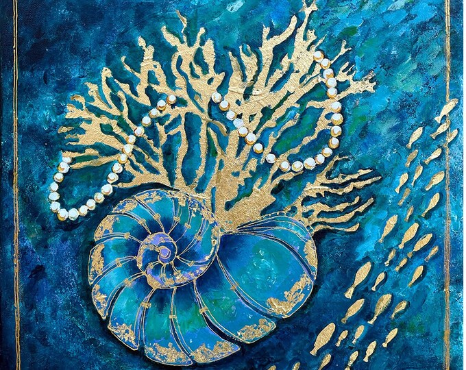 Original Oyster Shell Acrylic Painting: Coastal Ocean Artwork, 16x16 ...