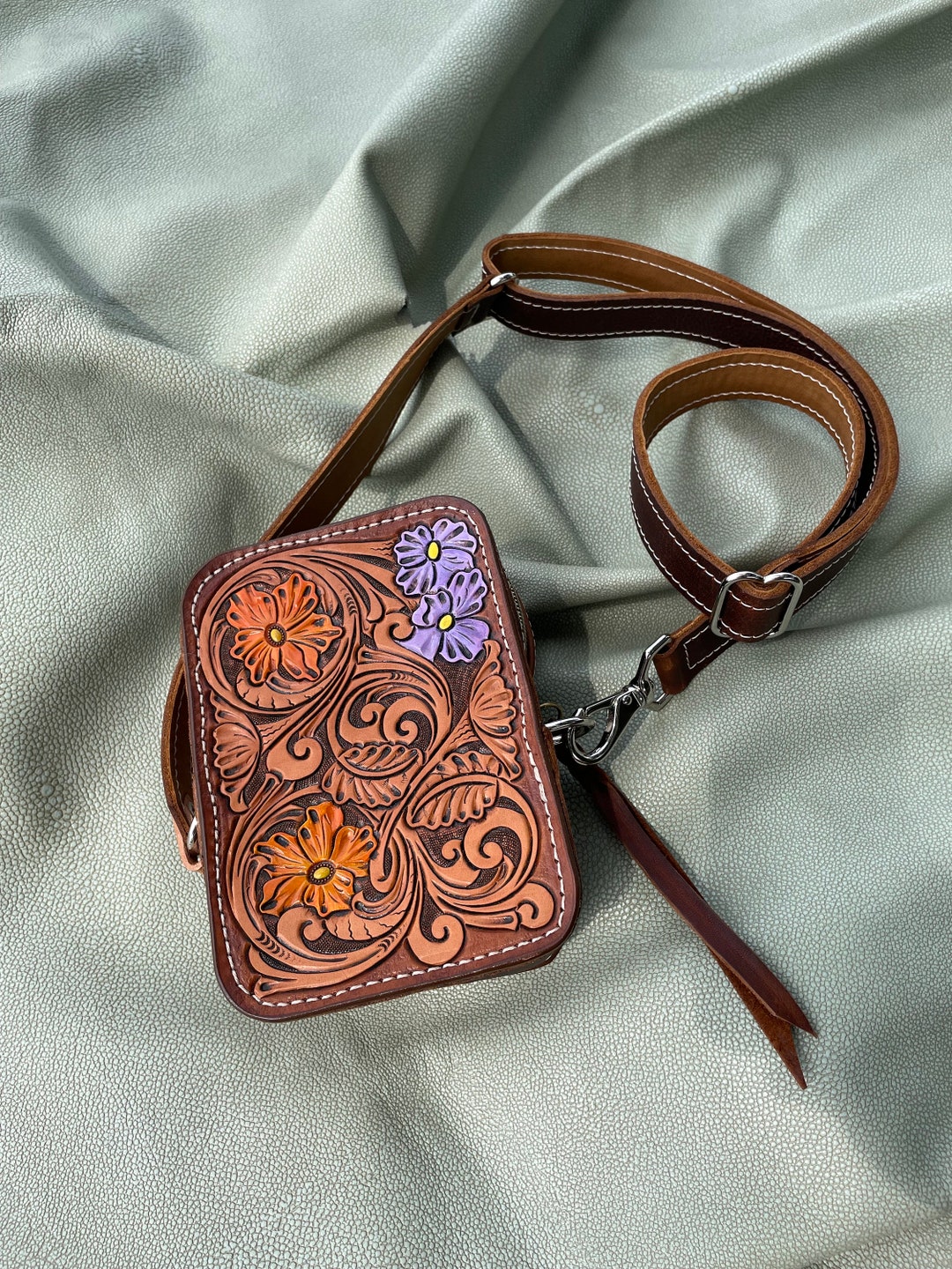 Leather Tooled Square Bag - Etsy