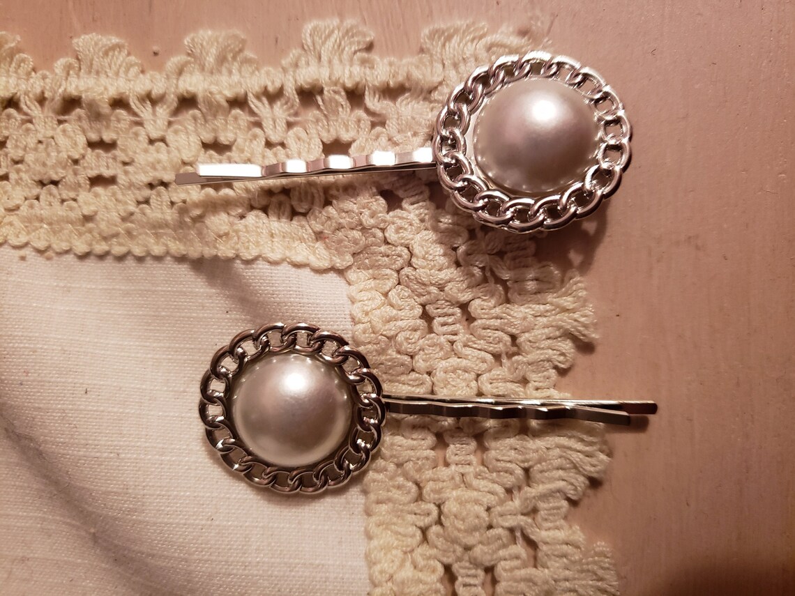 Large Pearl Bobby Pins With Silver Lining - Etsy