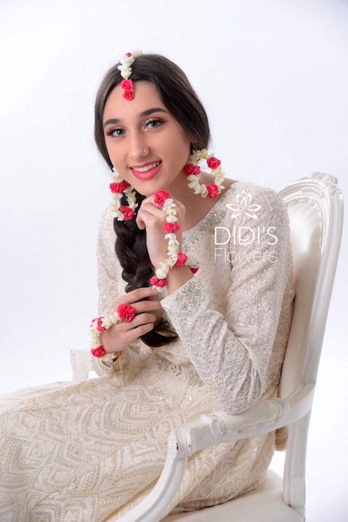 Floral Jewelry for Haldi, Flower Earrings Hoops, Flower Tikka, Floral ...
