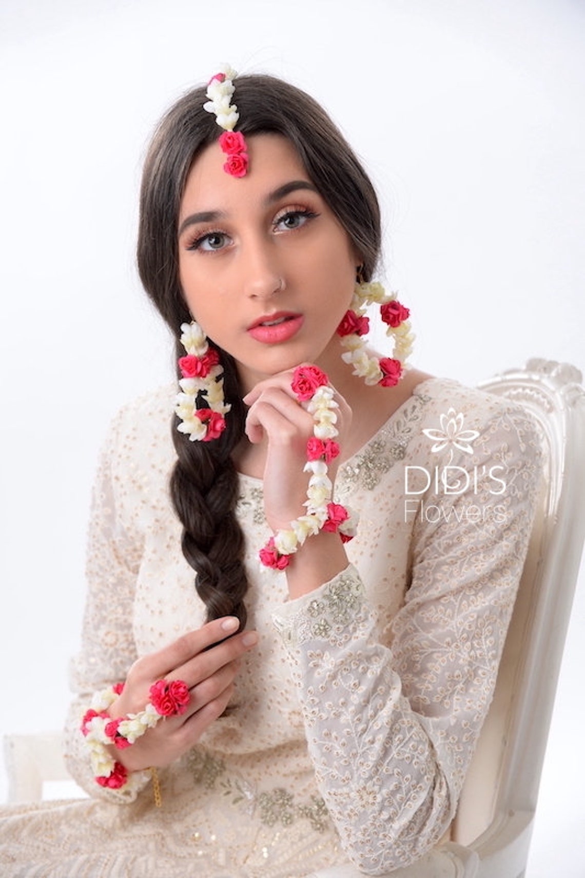 Floral Jewelry for Haldi, Flower Earrings Hoops, Flower Tikka, Floral ...