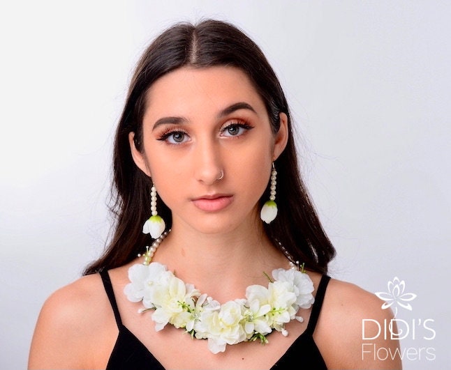 Floral Jewelry Set, Silk Flower Jewelry, White Jewelry Set, Handmade ...