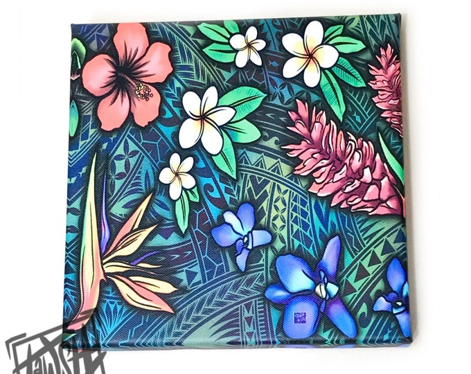 Polynesian Flower Tribal Art on 8x8 Canvas | Etsy