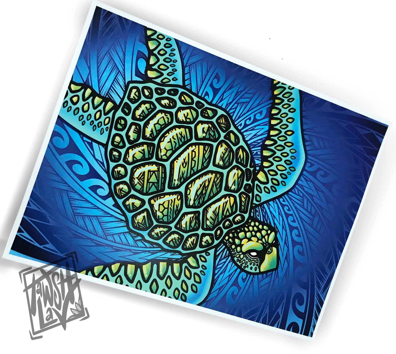 Turtle Artwork Samoan Tribal Designs Wall Art Print | Etsy