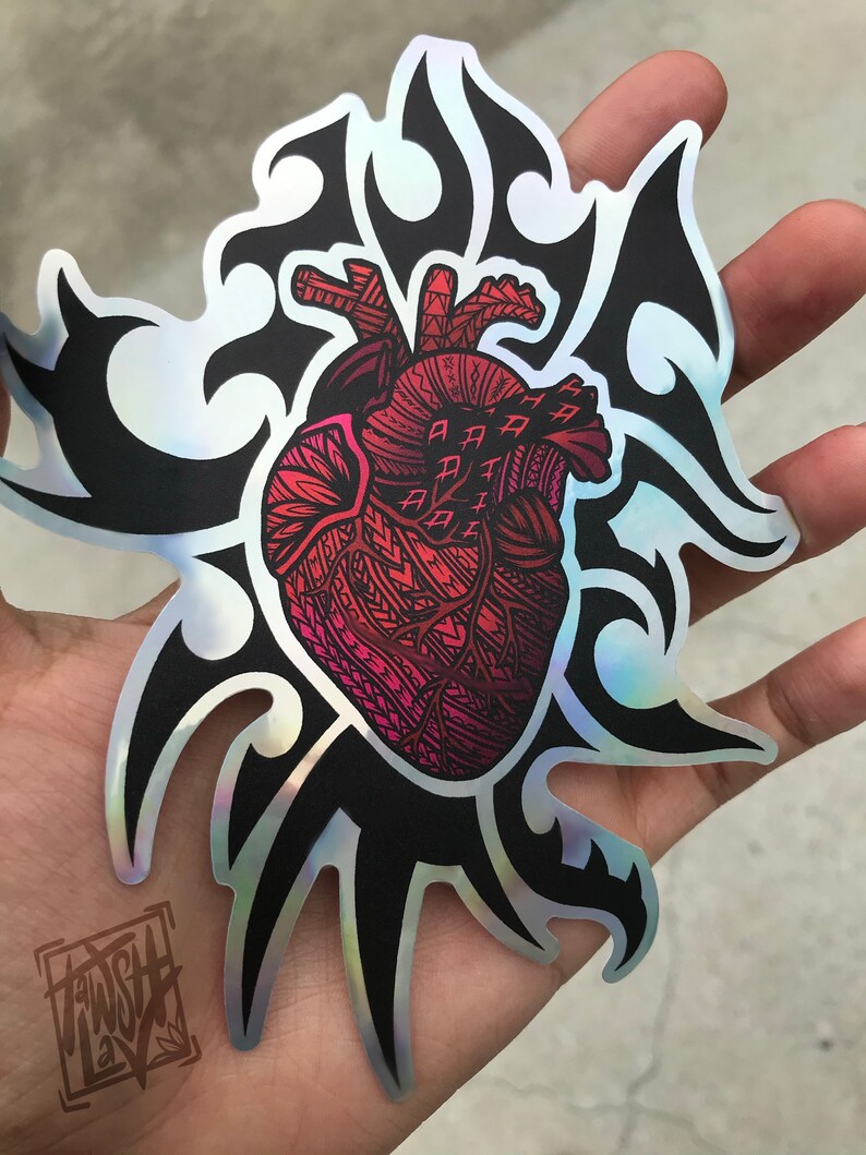 Holographic Tribal Heart Polynesian Sticker | Etsy