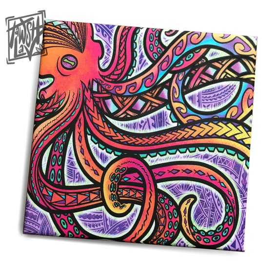 Octopus Artwork Samoan Polynesian Tribal Design Canvas Art | Etsy