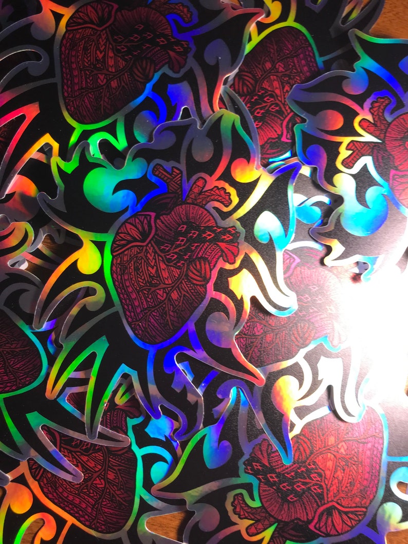 Holographic Tribal Heart Polynesian Sticker | Etsy