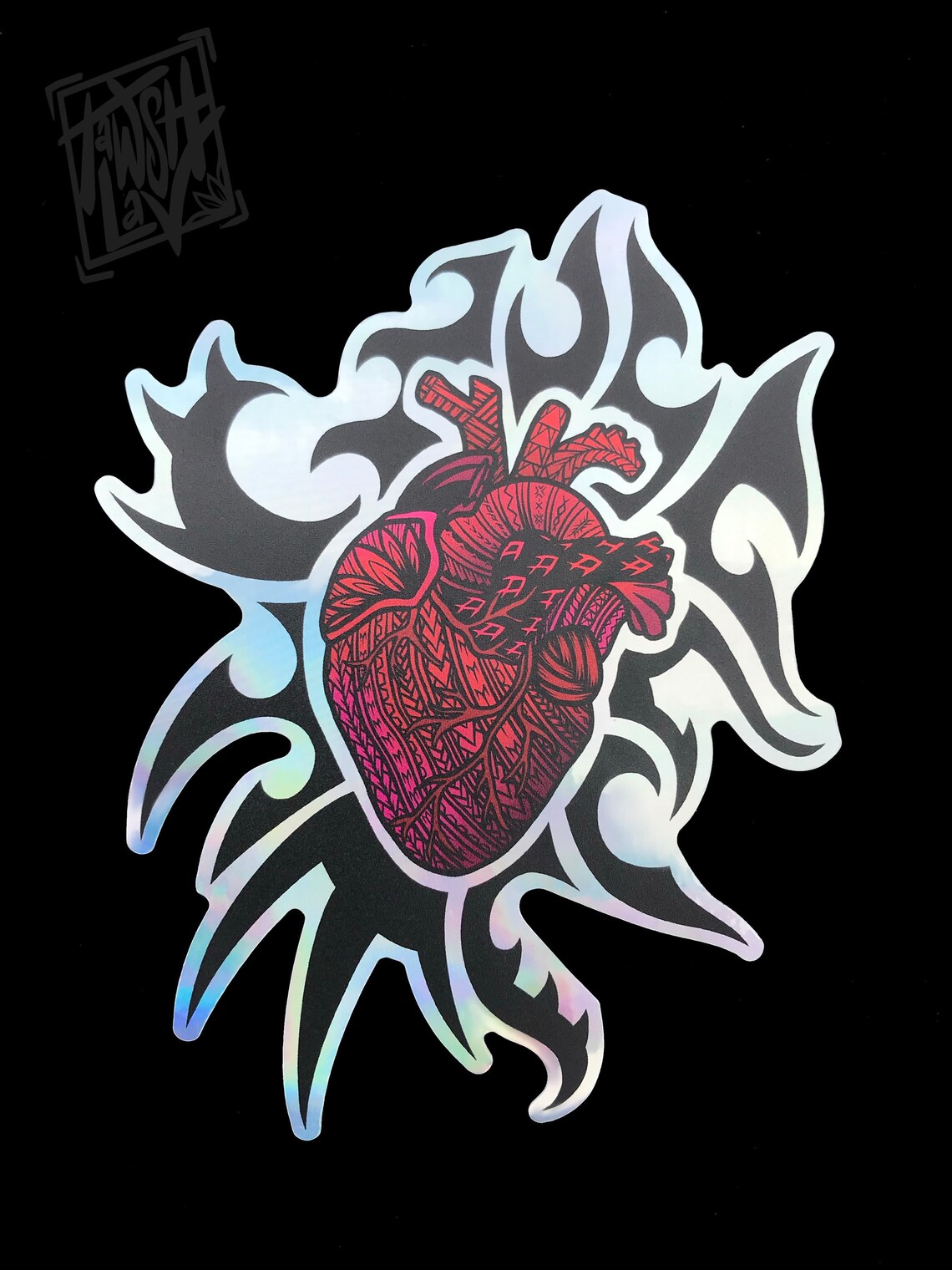Holographic Tribal Heart Polynesian Sticker | Etsy