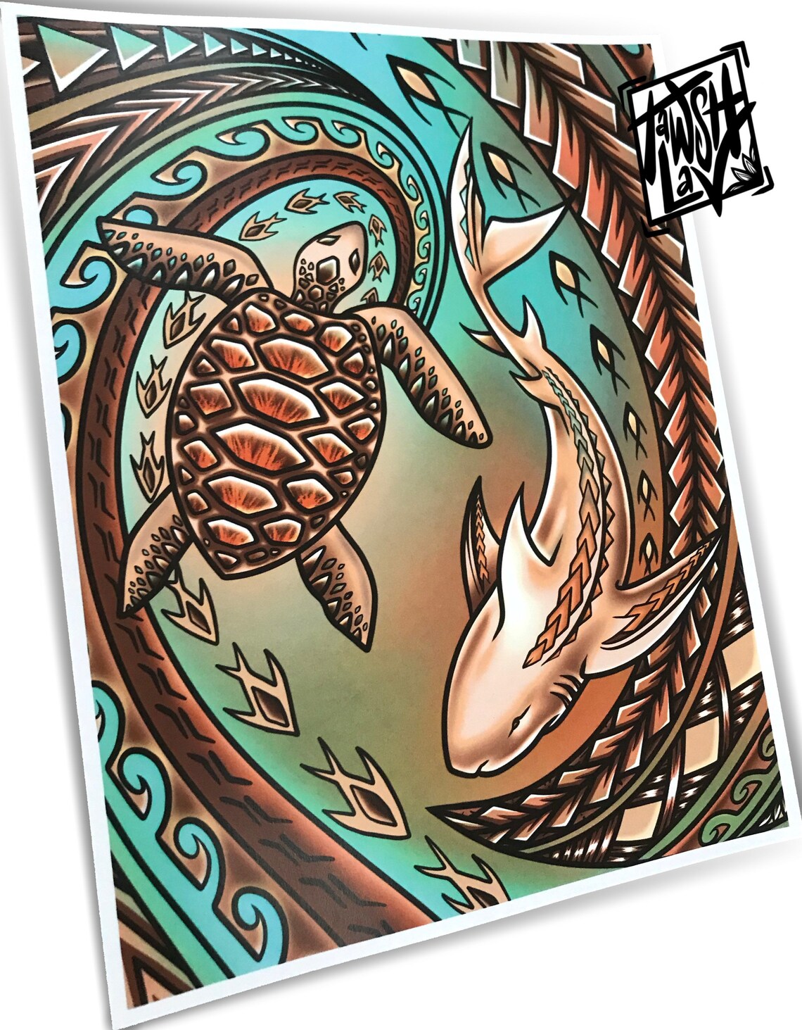 Turtle and Shark Samoan Artwork Legend Art Print | Etsy