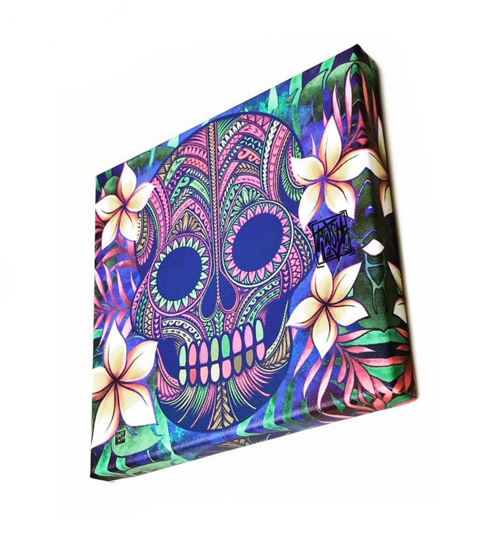 Samoan Tribal Skull with Flowers 8x8 Canvas Art | Etsy