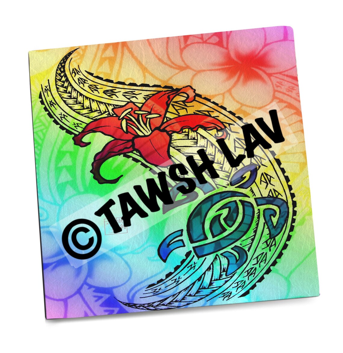 Polynesian Art Featuring Turtle and Lily on 8x8 Canvas - Etsy