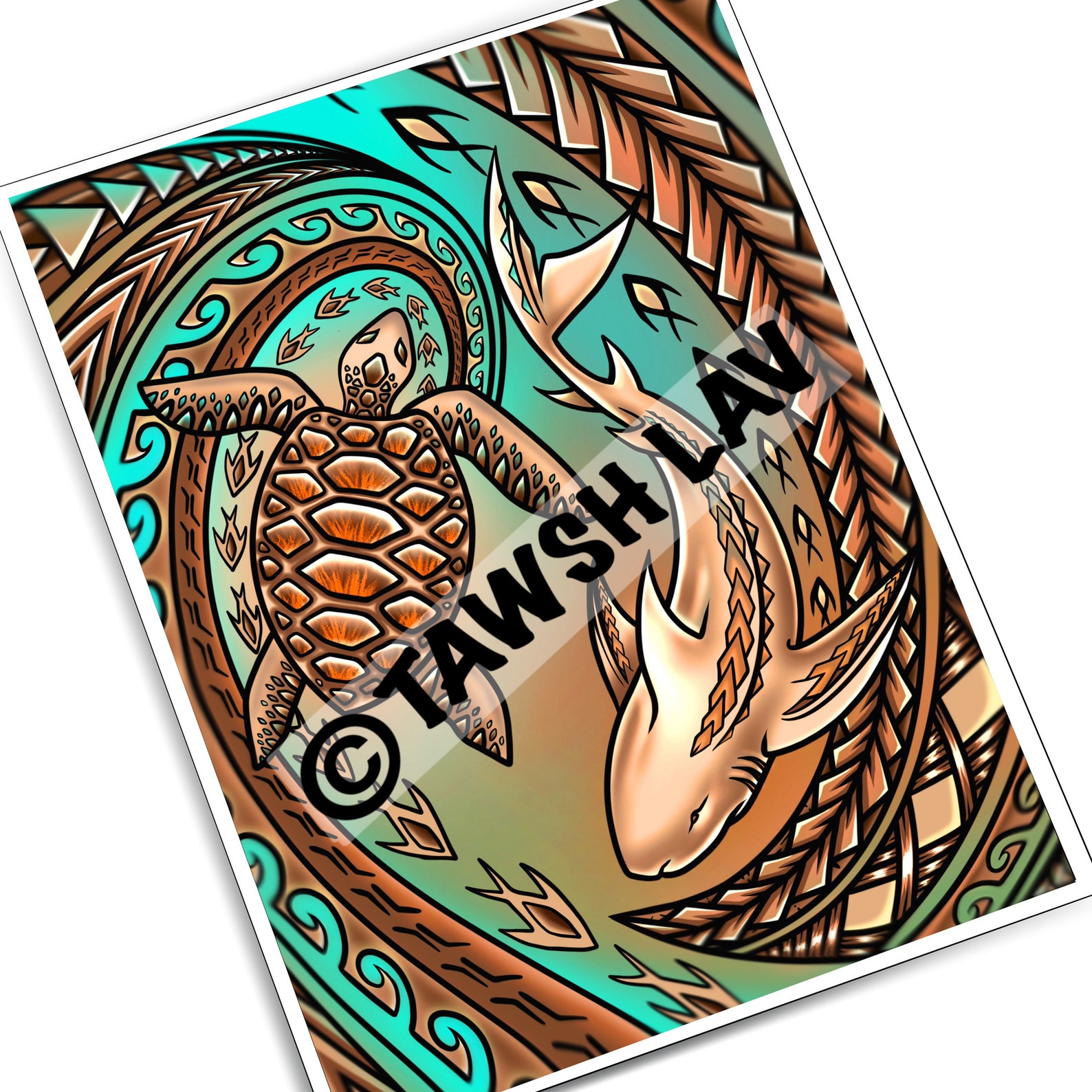 Turtle and Shark Samoan Artwork Legend Art Print - Etsy