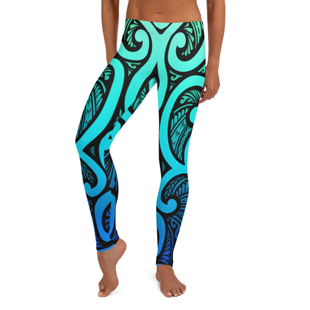 Polynesian Oceanic Art Samoan Maori Koru Tatau Ocean Leggings for ...